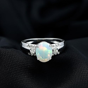 Natural Certified Opal 8X10mm Oval Engagement Ring, AAA Quality, Ethiopian Opal Diamond Solitaire Ring - With Jewelry Box, 14K White Gold, Size:US 7.00