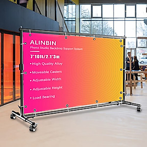 ALINBIN Backdrop Stand on Wheels 10x7ft(WxH) Photo Studio Adjustable Backdrop Stand for Parties Background Support Kit with 6 Crossbars 4 Backdrop Clamps for Paties Wedding Events Decoration