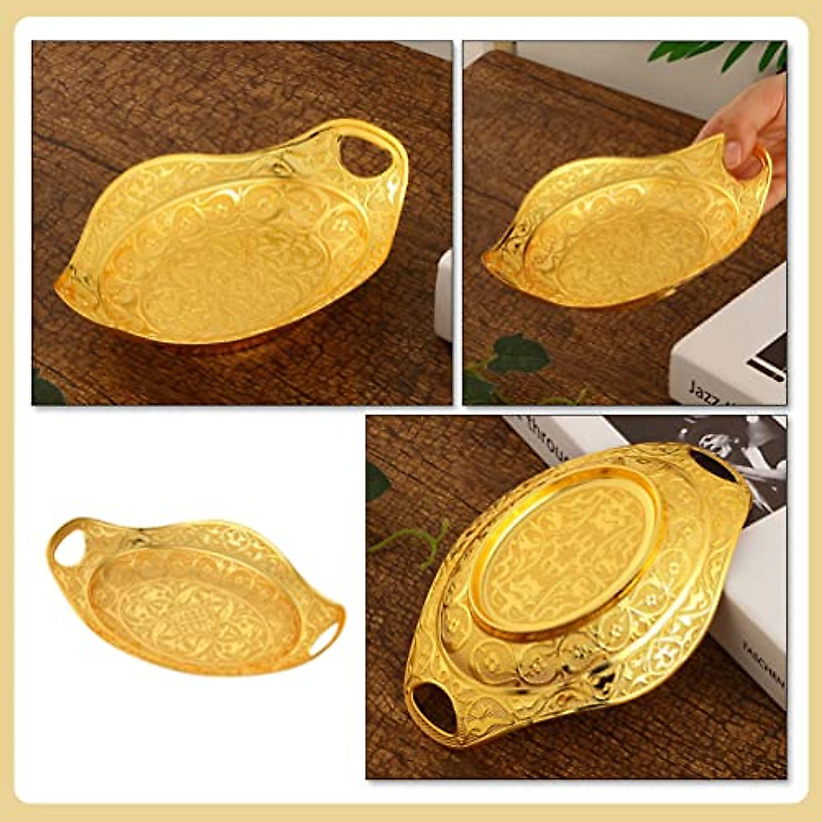 Didiseaon Decorative Metal Serving Tray Golden Snack Plate Fruit Tray European-Style Decorative Tray for Weddings, Upscale Parties, Dessert Table, Cupcake Display