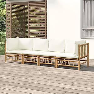 vidaXL Bamboo 4 Piece Patio Lounge Set with Cream White Cushions - Comfortable Outdoor Seating for Garden, Patio, Deck - Easy Assembly