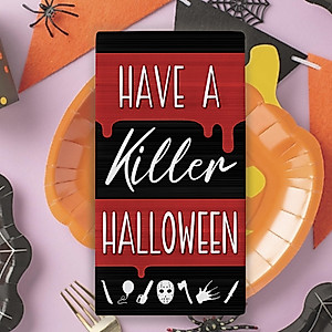 Croar Halloween Gothic Skeleton Kitchen Dish Towels Set of 2, Spooky Jack O Lantern Pumpkin Skull Drying Hand Towels Baking Cooking Cloth, Spider Web Rose Holiday Home Kitchen Decor 18 x 26