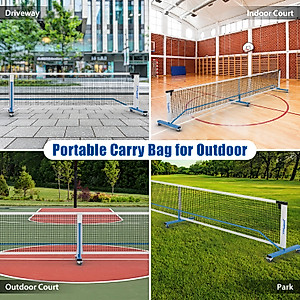 JOGENMAX Portable Pickleball Net System with Lockable Wheels, Metal Frame Pickleball Court with LED Light, Regulation Size Net with Durable Carrying Bag, and 4 Pickleball Rackets.