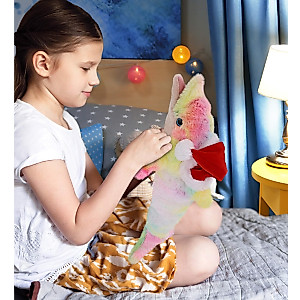 DolliBu Santa Large Rainbow Dolphin Stuffed Animal Plush Toy - Wild Animal Dress Up with Red Santa Claus Hat, Cute Wildlife Gift, Perfect Holiday with Name Personalization - 18 Inches