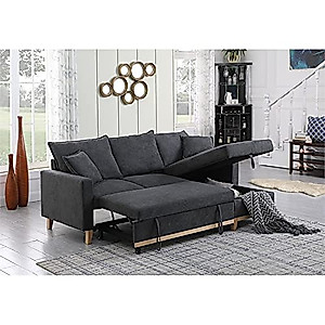 Lilola Home Colton Dark Gray Woven Reversible Sleeper Sectional Sofa with Storage Chaise