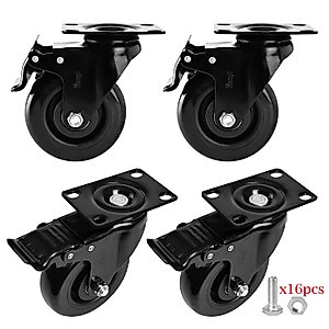 Moogiitools 4" Swivel Rubber Caster Wheels with Safety Dual Locking Heavy Duty 1800lbs Casters Set of 4 Black (All with Brake)