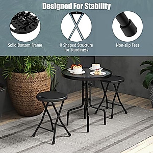 Giantex Set of 2 Folding Stool, Round Foldable Bar Stools, 2 Pack Portable Folding Chairs with Handle, Collapsible Stools 18 Inch 330lbs Capacity for Camping RV Party (Black)