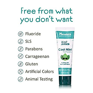 Himalaya Botanique Kids Toothpaste, Cool Mint Flavor to Reduce Plaque and Keep Kids Brushing Longer, Fluoride Free, 4 oz, 2 Pack