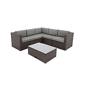 Baner Garden (K35-CH 4 Pieces Outdoor Furniture Complete Patio Cushion Wicker Rattan Garden Corner Sofa Couch Set, Chocolate