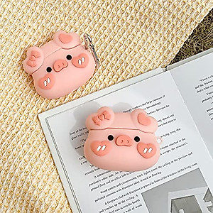 TOU-BEGUIN Cute Shy Bowknot Pig Animals Design Wireless Earphone Case Compatible with Airpods Pro, Soft Silicone Shockproof Skin, Kids Boys Girls Creative Earphone Protector