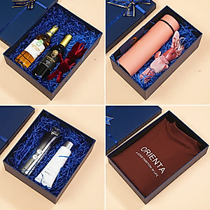 Blue Gift Boxes 3 Pack 2*(7.5x5.1x2.4) 1*( 11.4x8.3x3.5Inches) Paper Gift Box with Lids for Wedding Present Bridesmaid Proposal Gift Graduation Holiday Birthday Party Favor Engagements Father's Valentine's Mother's Day