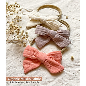 Cherssy Baby Muslin Hair Bows and Headbands, 10pcs Soft Nylon Hairbands for Newborn, Infants, Toddlers