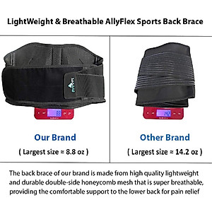 AllyFlex Sports® Lightweight Back Brace for Men & Women Under Uniform, Dual Medical 3D Lumbar Pads for Lower Back Pain Relief, Breathable Mesh with Adjustable Stapes for Back Stress - XS/S