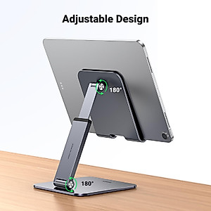 UGREEN Tablet Stand Holder for Desk Height Adjustable Aluminum Foldable Desktop Tablet Holder Wide Base Dock Multi-Angle Riser Compatible with 2024 iPad Pro 13 12.9, 11, 10.5 Air Mini 6 5, Grey