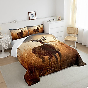 Feelyou Deer Comforter Set Forest Hunting Bedding Set for Kids Boys Girls Wild Animal Quilt Set Western Farmhouse Comforter Queen Size