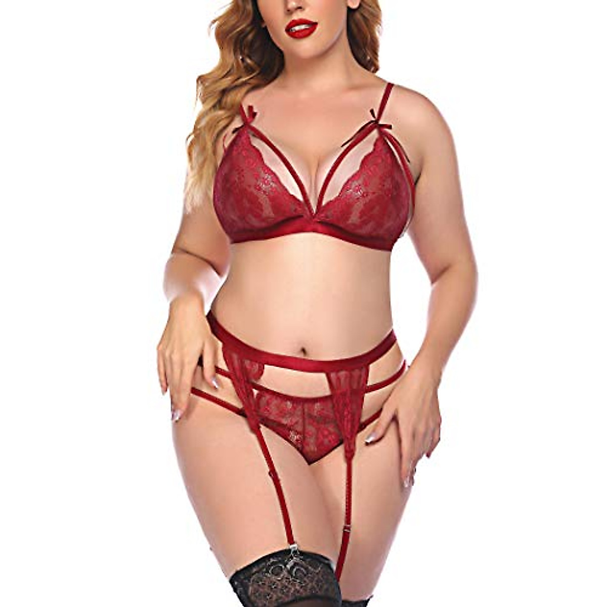 Avidlove Women Lingerie Set Plus Size with Garter Belts Sexy Bra and Panty Underwear Lingerie Sets
