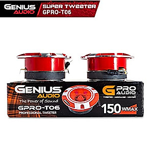 Genius Audio GPRO-T06 1", 35 Watts RMS - 150 Watts Max, Pro Audio Super Tweeter Speaker, Aluminum Diaphragm Car Audio Speaker, Ferrite Y25 Magnet, 4 Ohms (2 Speakers)