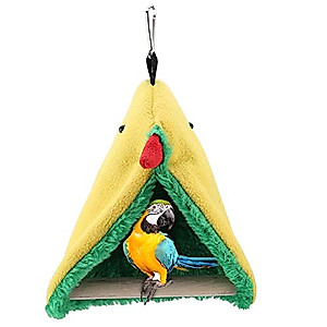 Parrot Standing Perch, Pet Birds Cage Hanging Plush Tent Bed Toys Triangle Hammock for Birds Parrots Cockatiels Small Conures