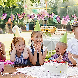 Sintuff 36 Pcs Butterfly Party Decor Butterfly Wood Hanging Ornaments Pink Purple Butterfly Hanging Ornaments Spring Summer Butterfly Hanging Decorations for Butterfly Baby Shower Decorations