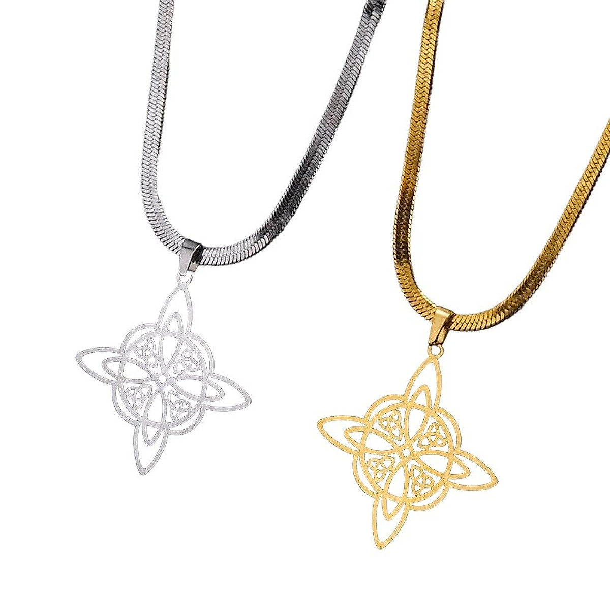 Wicca Witch Knot Pendant Necklace Celtics Amulet Stainless Steel Snake Chain Choker Pagan Witchcraft Luck Jewelry