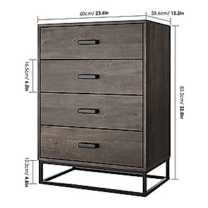 URKNO Chest of Drawers, Wood 4 Drawer Dresser for Bedroom, Nightstand for Bedroom, Living Room, Entryway, Closet, Easy Assembly, Dark Brown