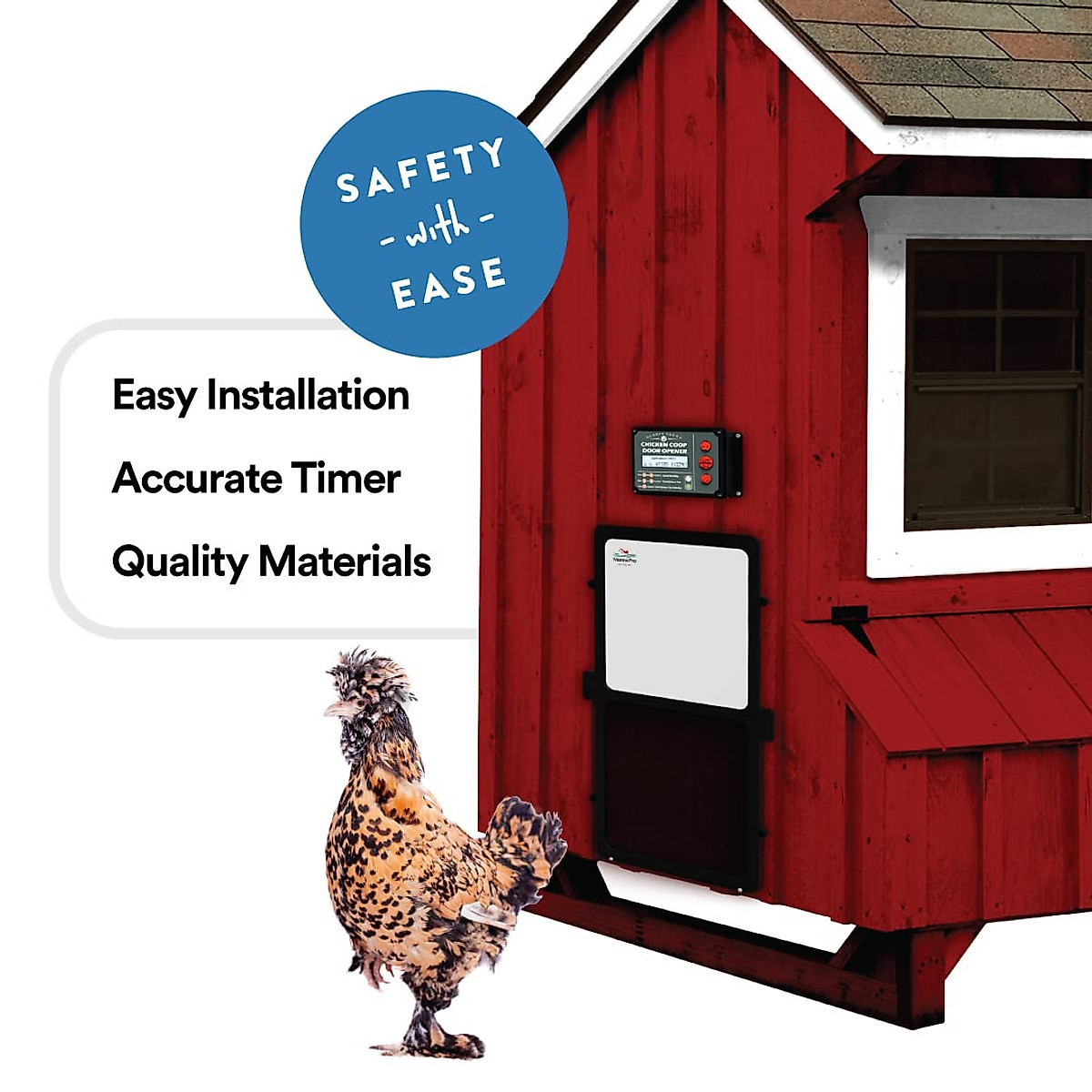 Manna Pro Harris Farms Automated Chicken Coop Door – Auto Door with Built-in Timer and Light - Flock Security System,White