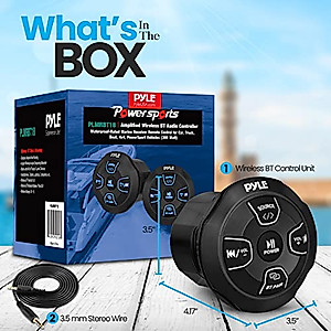 Pyle Amplified Wireless Bluetooth Audio Controller - 300 Watt Bluetooth Media Button, Waterproof Marine Receiver Remote Control W/Aux, Mount for Car Truck Boat Marine Powersport Vehicles - PLMRBT18