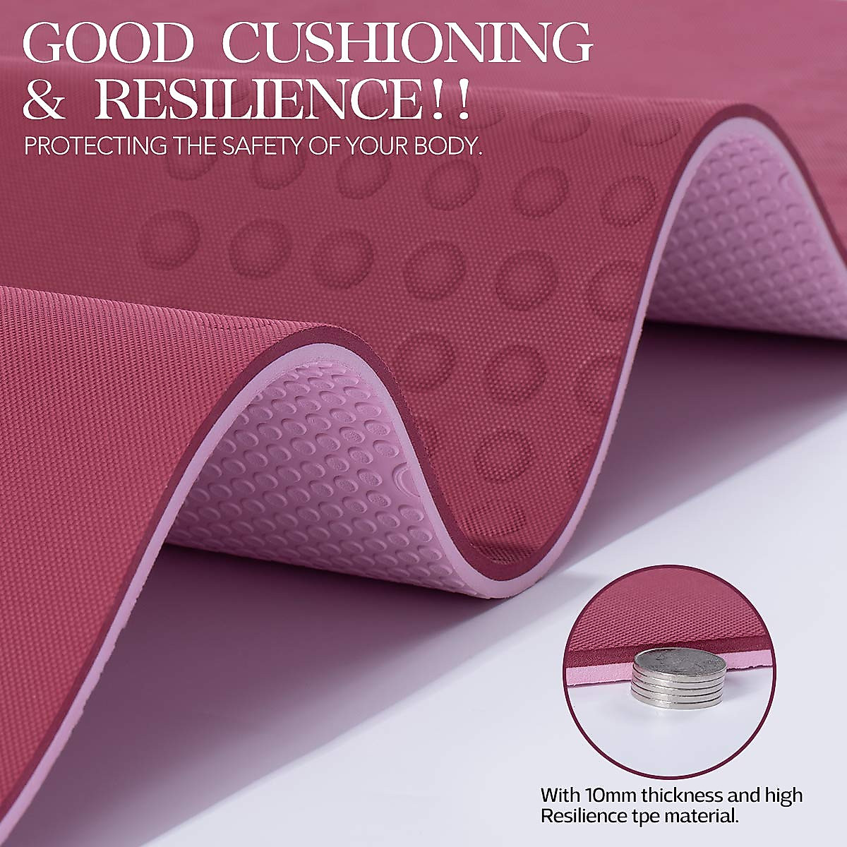 JELS Extra Thick Yoga Mat, 2/5 inch, Ergonomic 3D Non Slip Design, SGS Certified TPE Material, Yoga Mat for Men Women with Carrying Strap,Exercises Mat for Yoga, Pilates and Floor Workout(72"x26")