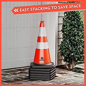 RoadHero 12 Pack Traffic Safety Cones 28 Inch, PVC Cone with Black Weighted Base, Orange Cones with Reflective Collars for Parking Lot, Road Safety, Construction Events