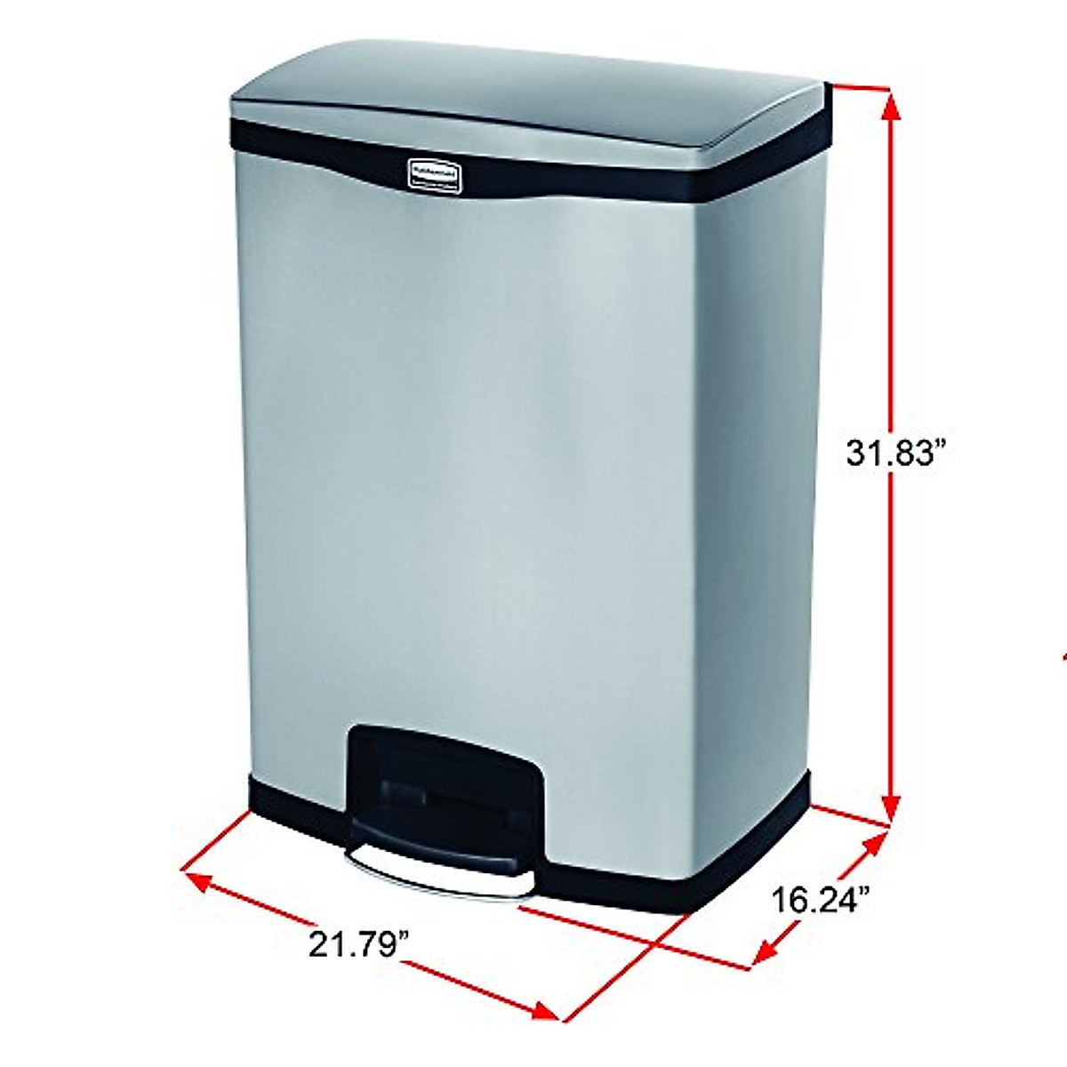 Rubbermaid Commercial Products 1902001 Rubbermaid Commercial Slim Jim Stainless Steel Front Step-On Wastebasket with Trash/Recycling Combo Liner, 24 gal, Black Trim