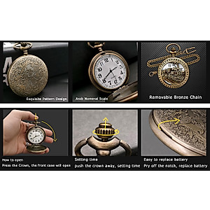 Top Fashion Watches Vintage Bronze Steam Train Mens Quartz Gift Pocket Watch with Chain
