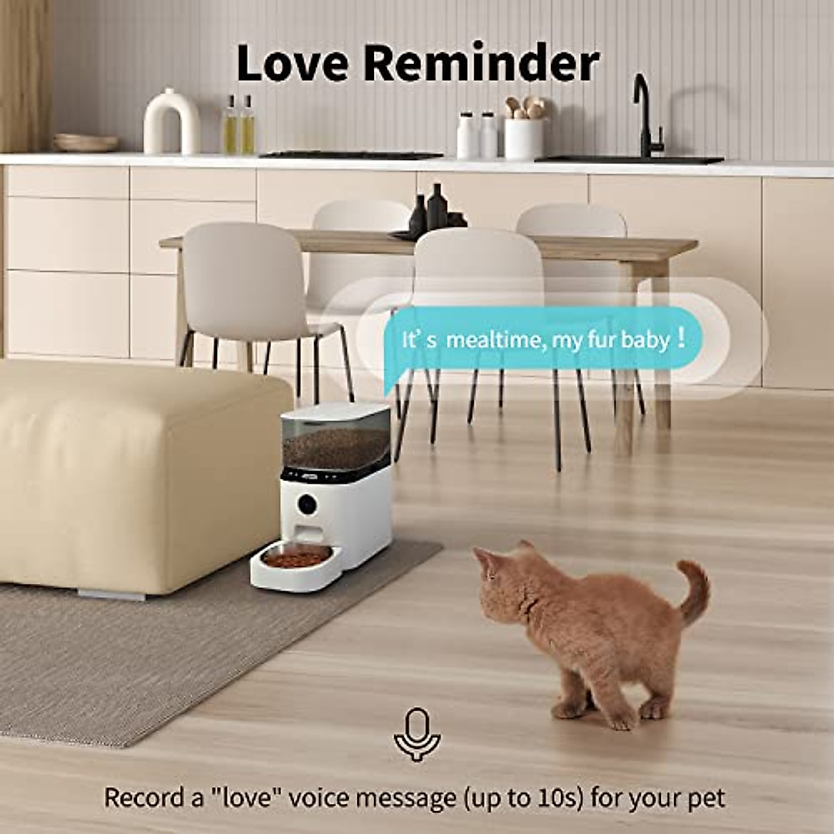 Vinticc Automatic Timed, Pet Dry Food Dispenser for Cat and Dog, WiFi Cat Feeder with APP Control, 20 Portions, 1-6 Meals Per Day, Up to 10s Meal Call