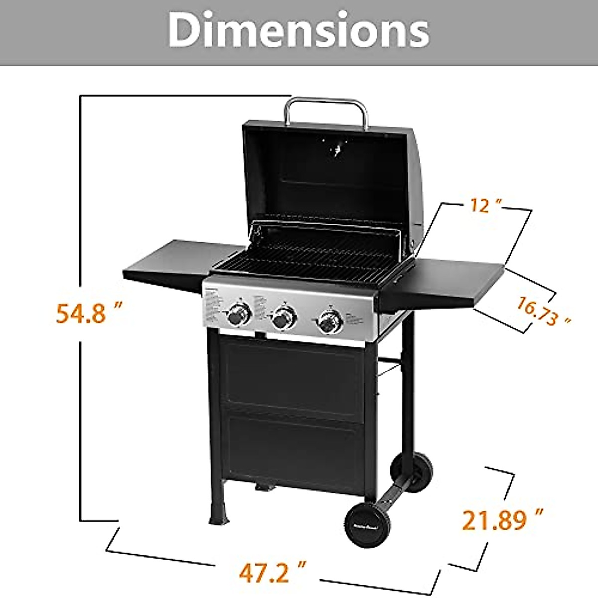 MASTER COOK Classic Liquid Propane Gas Grill, 3 Bunner with Folding Table, Black