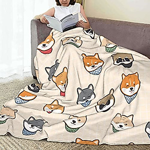 Cute Shiba Inu Blanket Cozy Soft Throw Blanket for Couch Sofa Bedding Living Room, Warm Plush Flannel Blankets for Boys Girls Men Women 50"x40"