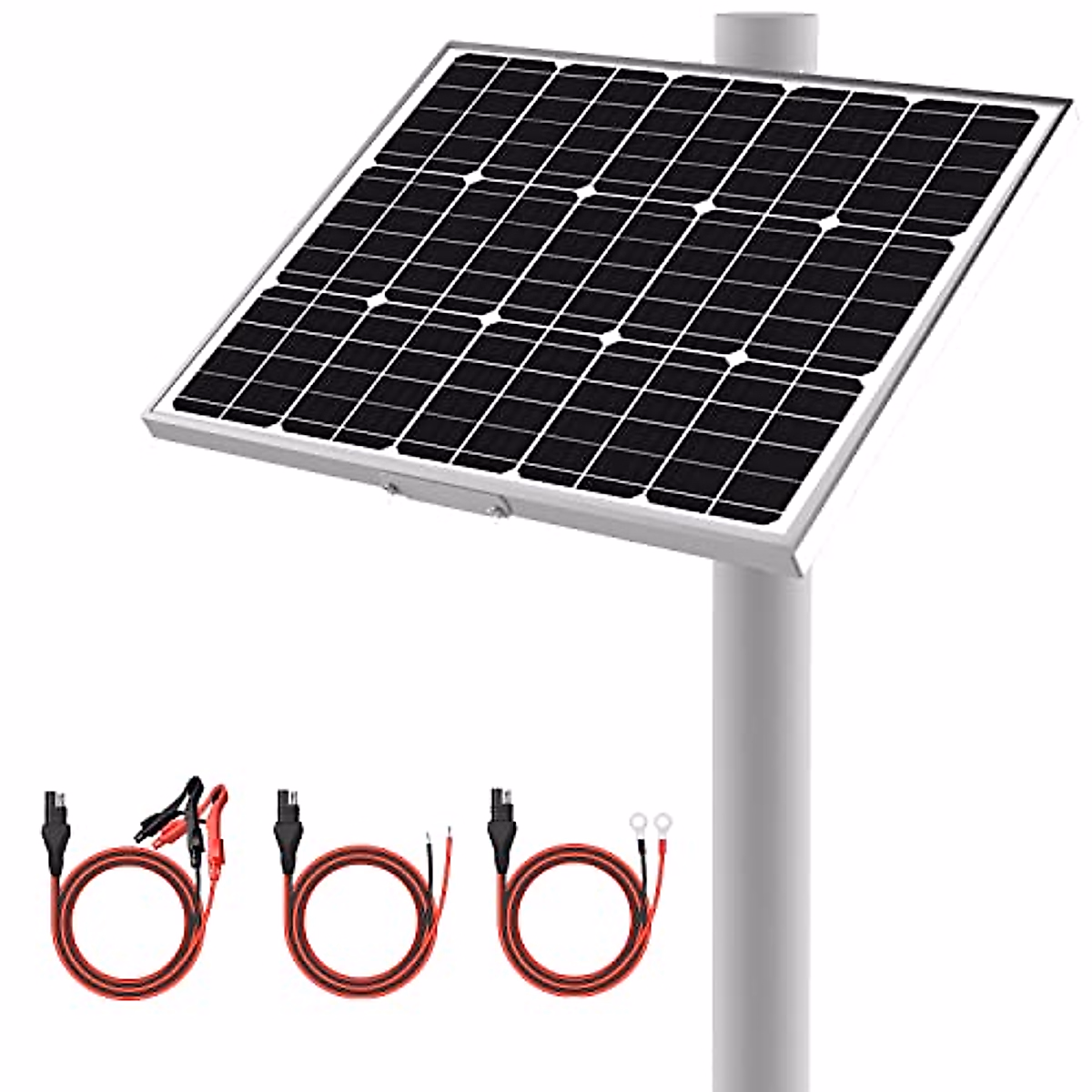 12V Waterproof Solar Battery Trickle Charger & Maintainer - 50 Watts Mono Solar Panel Built-in Intelligent MPPT Charge Controller + Adjustable Mount Brackets for Pole Dia 2.35-4.0inch/60-100mm