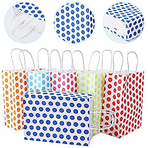 Jutoe 24pcs Kraft Paper Gift Bags,Recyclable Paper Shopping Bags with Handles,Dots Retail Bags,Birthday Party Bags,Souvenir Gift Bags