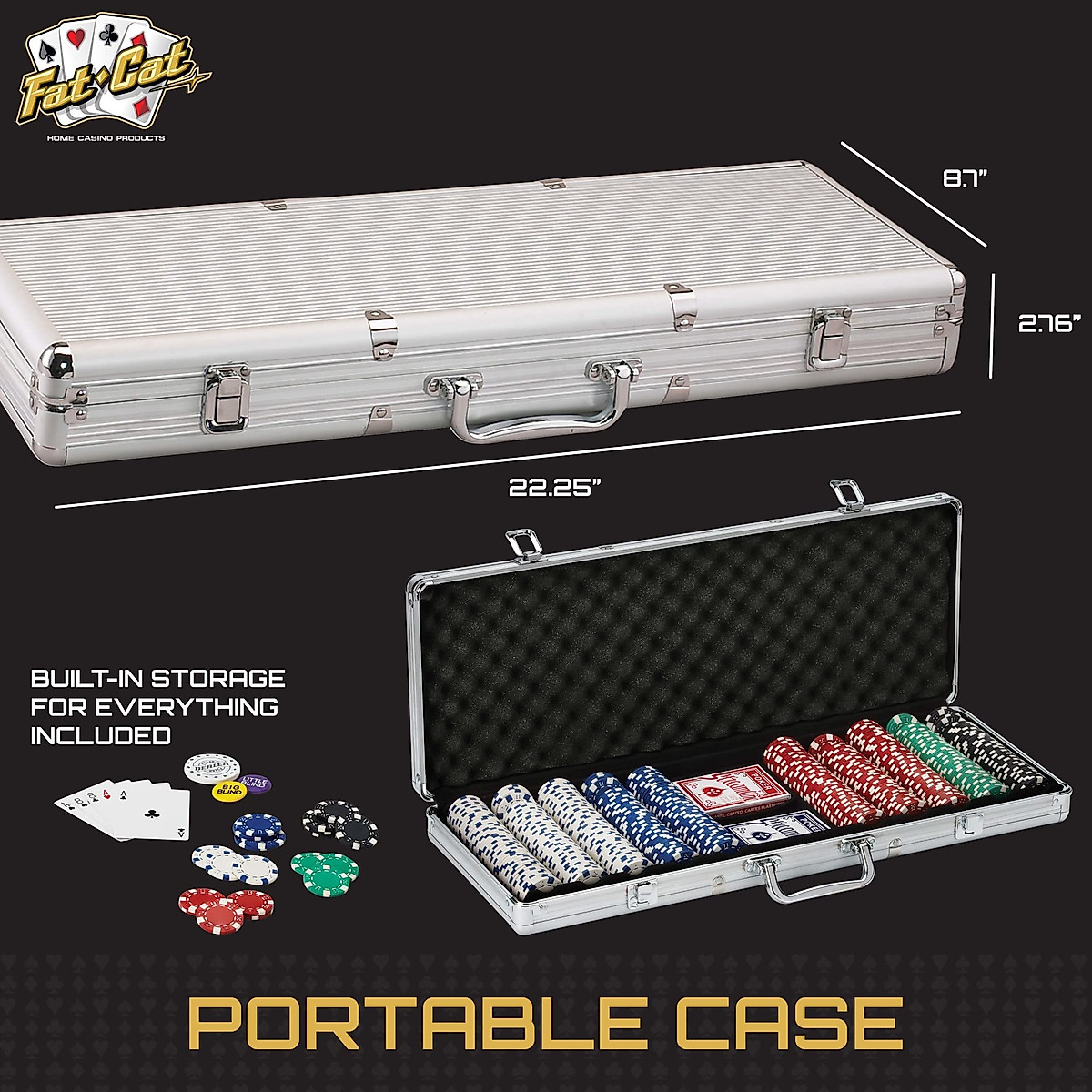Fat Cat 11.5 Gram Texas Hold 'em Claytec Poker Chip Set with Aluminum Case, 500 Striped Dice Chips