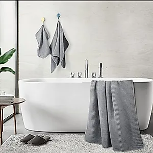 POLYTE Oversize, 60 x 30 in, Quick Dry Lint Free Microfiber Bath Towel Set, 6 Piece (Gray, Waffle Weave)