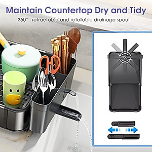 Aluminium Dish Drying Rack, Expandable(14.9"-22.2") Dish Racks for Kitchen Counter with Drying Mat, Rustproof Large Dish Drainers and Drainboard Set with Cutlery & Cup Holders for Various Kitchenware