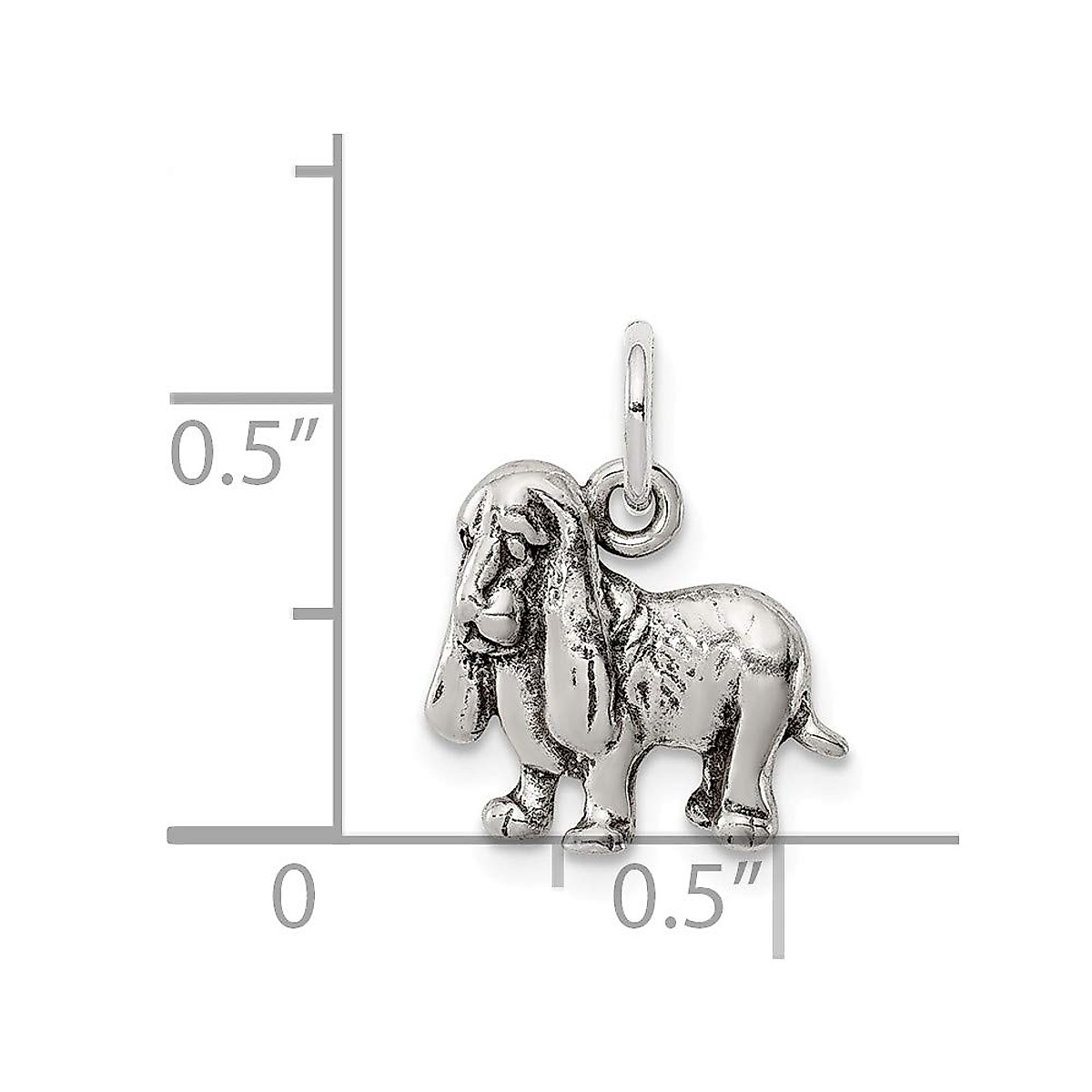 Solid 925 Sterling Silver Vintage Antiqued Basset Hound Charm Pendant - 11mm x 13mm