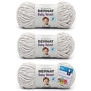Bernat Baby Yarn Bernat Baby Velvet Yarn - 3.5 Oz, Blissful Greige - 3 Pack Bundle with Bella's Crafts Stitch Markers