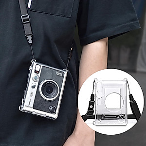 MUZIRI KINOKOO Clear EVO Case for Fujifilm Instax Mini EVO/Polaroid Mini EVO Camera - Hard PVC Fuji Mini EVO Carrying Protective Case with Shoulder Strap -Transparent