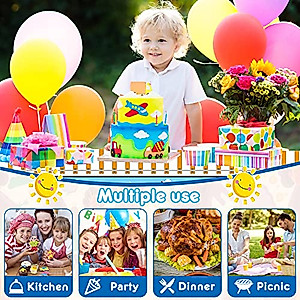 Irenare Train Plastic Tablecloths Train Birthday Party Supplies Train Party boy Tablecovers Train Party Decorations 51 x 87 Inch(3 Pieces)