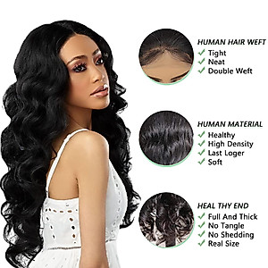 180% High Density HD Transparent Body Wave Lace Front Wigs 4X4 Brazilian Virgin Human Hair Pre Plucked with Baby Hair Glueless Lace Closure Wigs for Women (24inch,Natural Black)