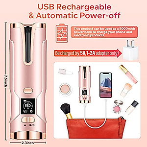 Upgraded Automatic Curling Iron, Cordless Auto Hair Curler with 6 Temps & Timers, Rechargeable & Portable Rotating Curling Wand Styling Tool, Built-in 5000mAh Battery