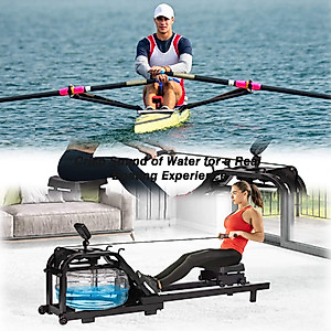 LUCKYERMORE Water Rowing Machine with LCD Monitor for Home/Gym, 265 Lbs Weight Capacity, Adjustable, Space Saving, Mobile, Double Track Indoor Rower Fitness, Black