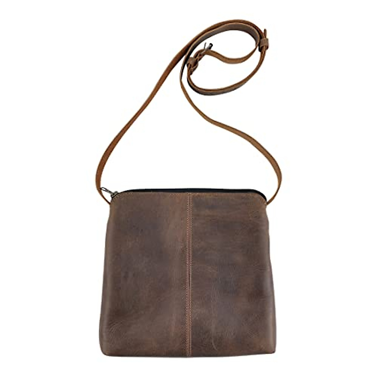 Hide & Drink, 3 Zipper Satchel Handmade from Full Grain Leather and Plaid Cotton - Versatile Handbag - Bourbon Brown