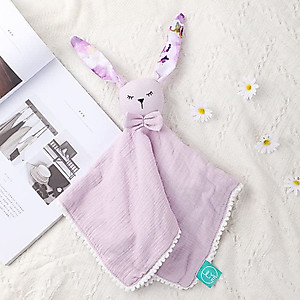 Bunny Security Blanket Soft Baby Lovey Unisex Soothie Baby Comforters Baby Toys with Blanket Lovies for Babies Gifts for born Baby Snuggle Toy Baby Bunny Stuffed Animal 16 Inch Purple, (LBPPC22)