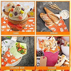 150 Pieces Autumn Wax Paper Sheets Food Wrap Paper Grease Resistant Paper Liners Thanksgiving Theme Waterproof Wrapping Tissue Food Picnic Paper for Home Kitchen(Pumpkin)