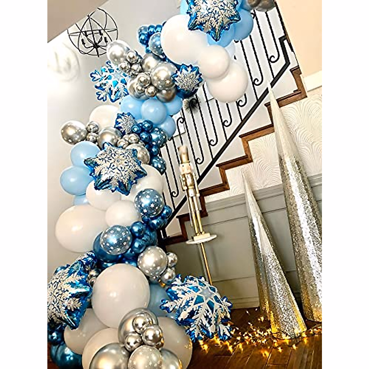 132PCS Ice Snow Queen Metal Balloons Double Layer Snowflake Decoration Balloons Garland Arch Kit For Birthday Party Decorations Supplies Baby Shower Wedding Christmas Home Party Ballons Decoration
