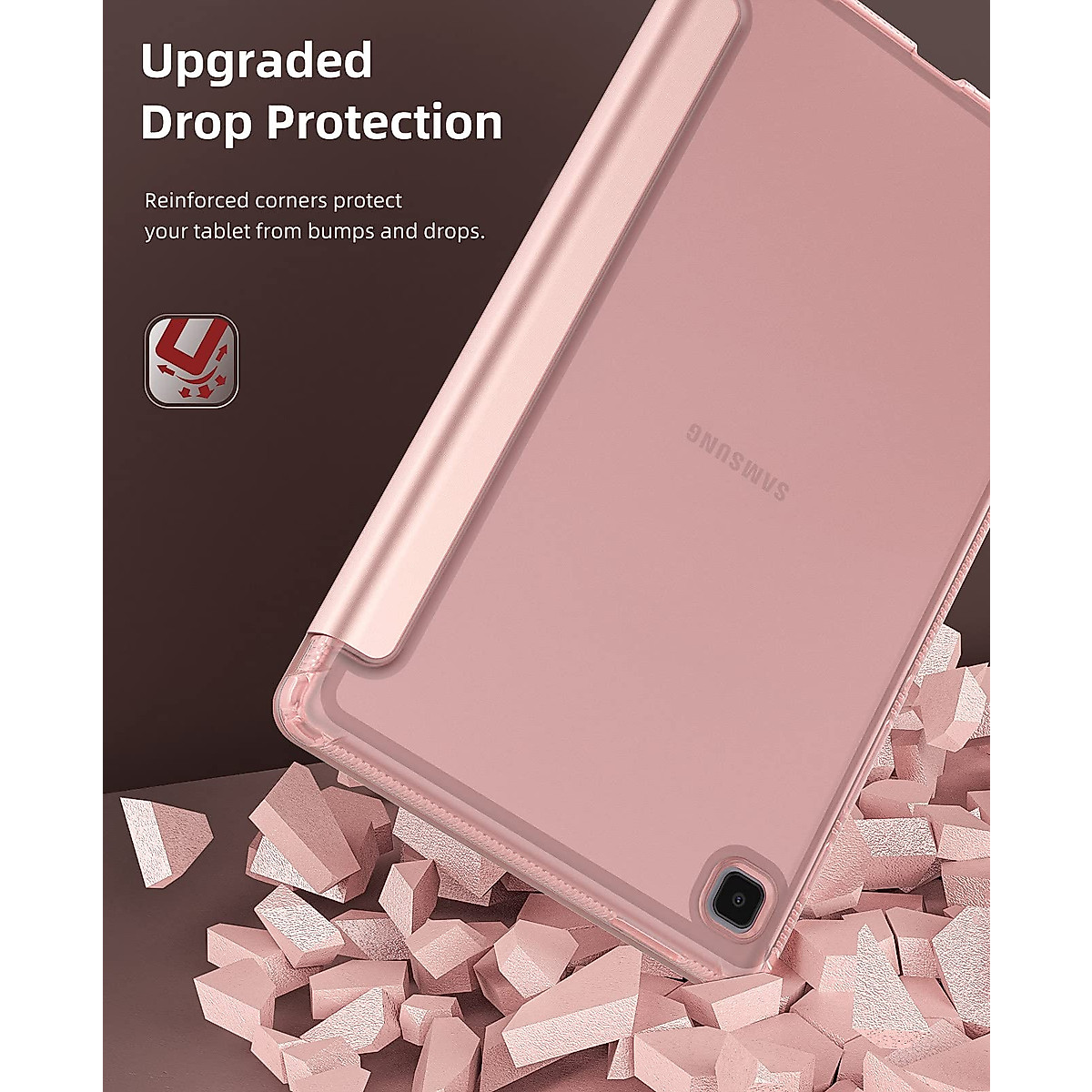 MoKo Case Fits Samsung Galaxy Tab A7 Lite 8.7" 2021 (SM-T225/T220/T227), Slim Lightweight Smart Case Trifold Stand Case with Soft TPU Translucent Frosted Back Shell for Galaxy Tab A7 Lite, Rose Gold